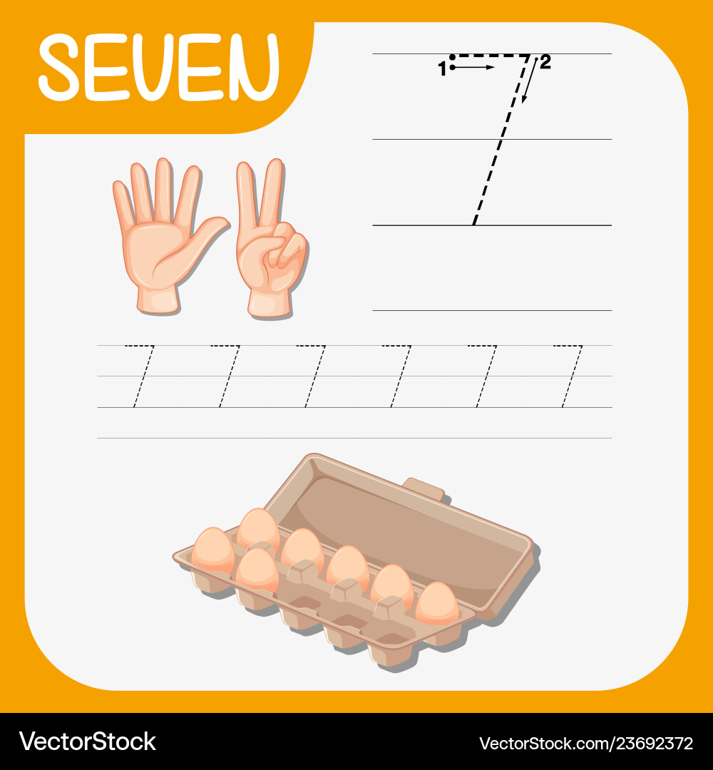Number seven tracing worksheets Royalty Free Vector Image