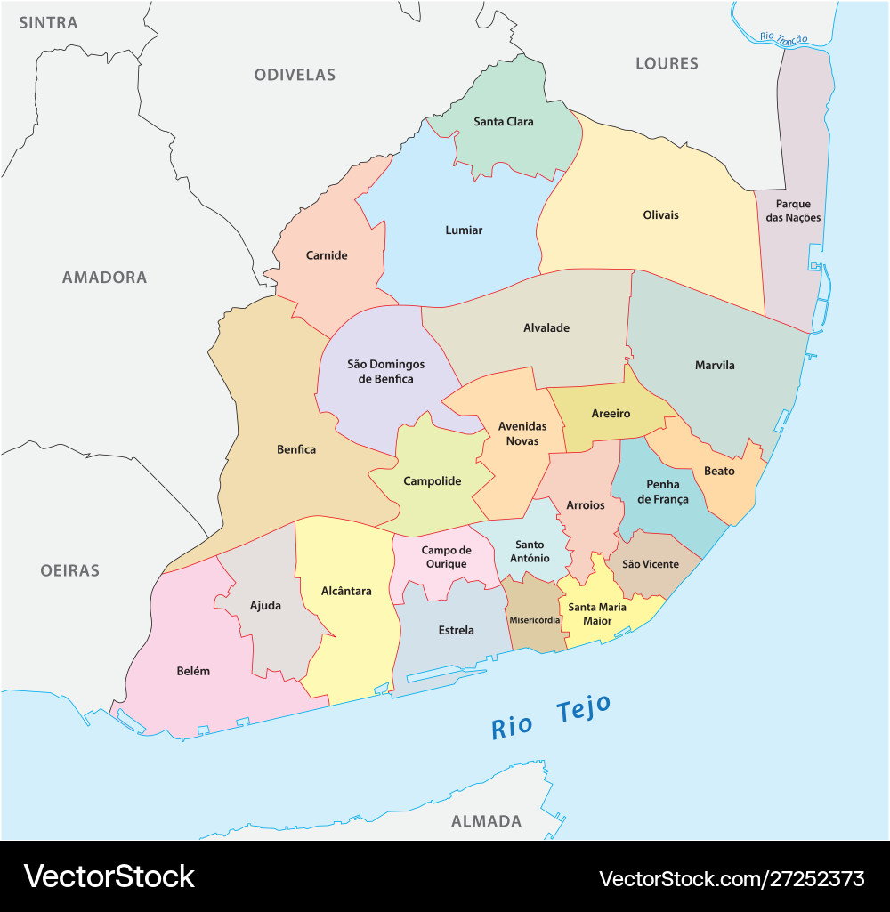 Administrative map lisbon Royalty Free Vector Image