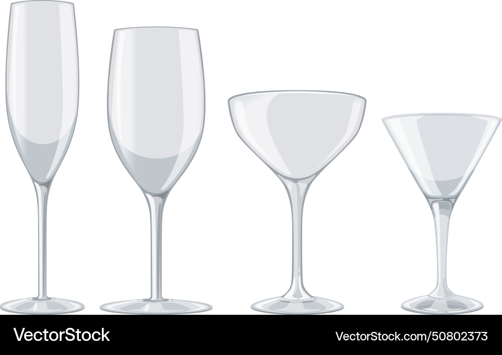 Four different types of empty glassware Royalty Free Vector
