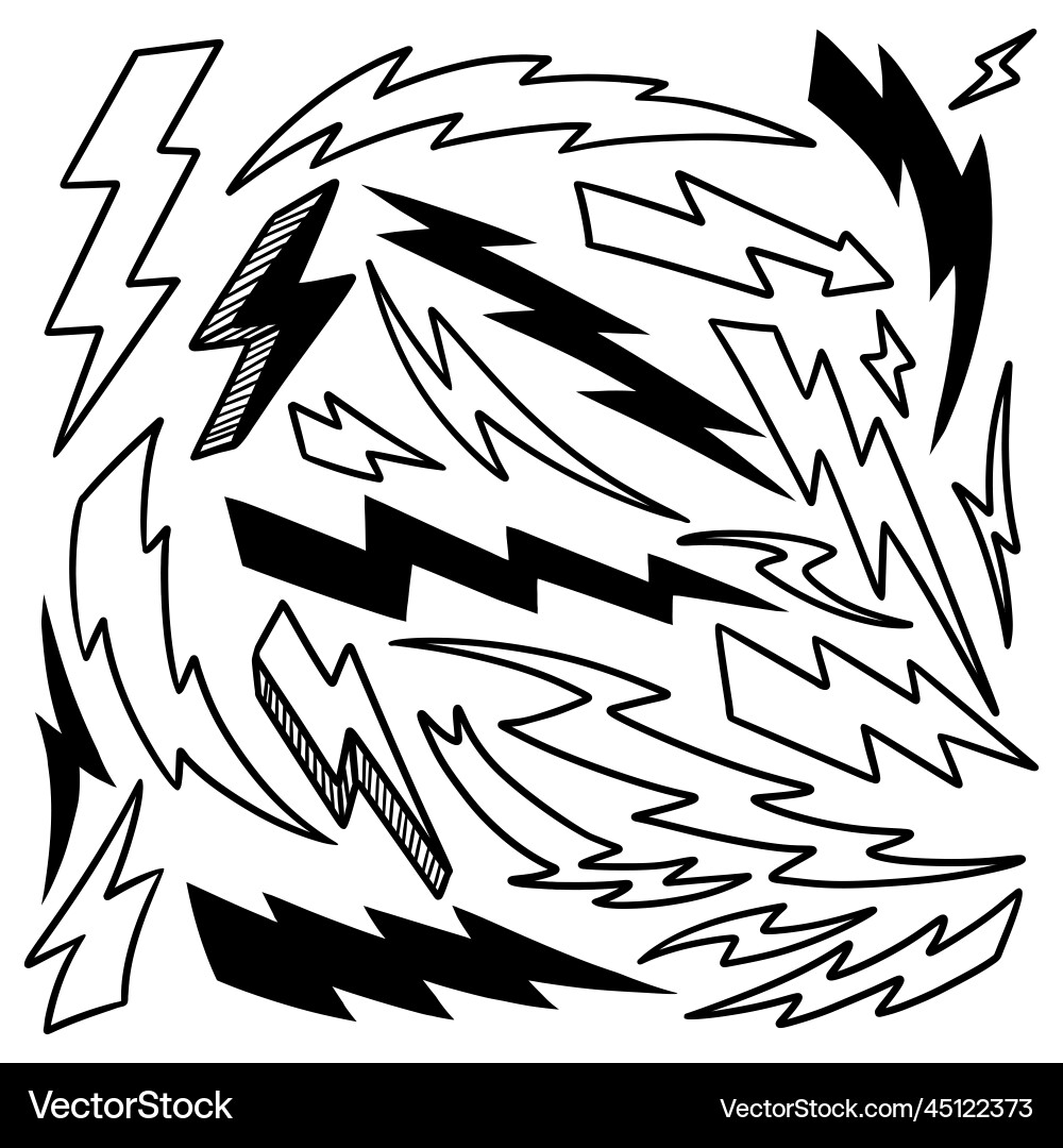 Lightning Doodle Set - Line Art Icons Royalty Free Vector