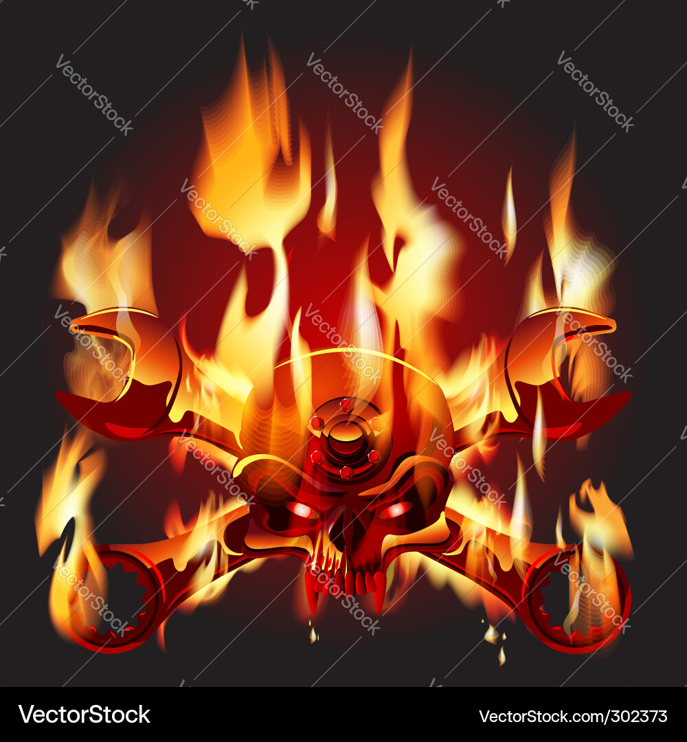 Metal jolly roger in flame Royalty Free Vector Image