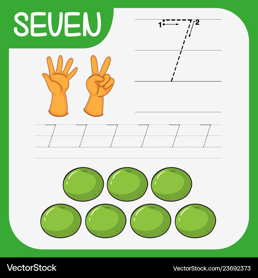 Number seven tracing worksheets Royalty Free Vector Image