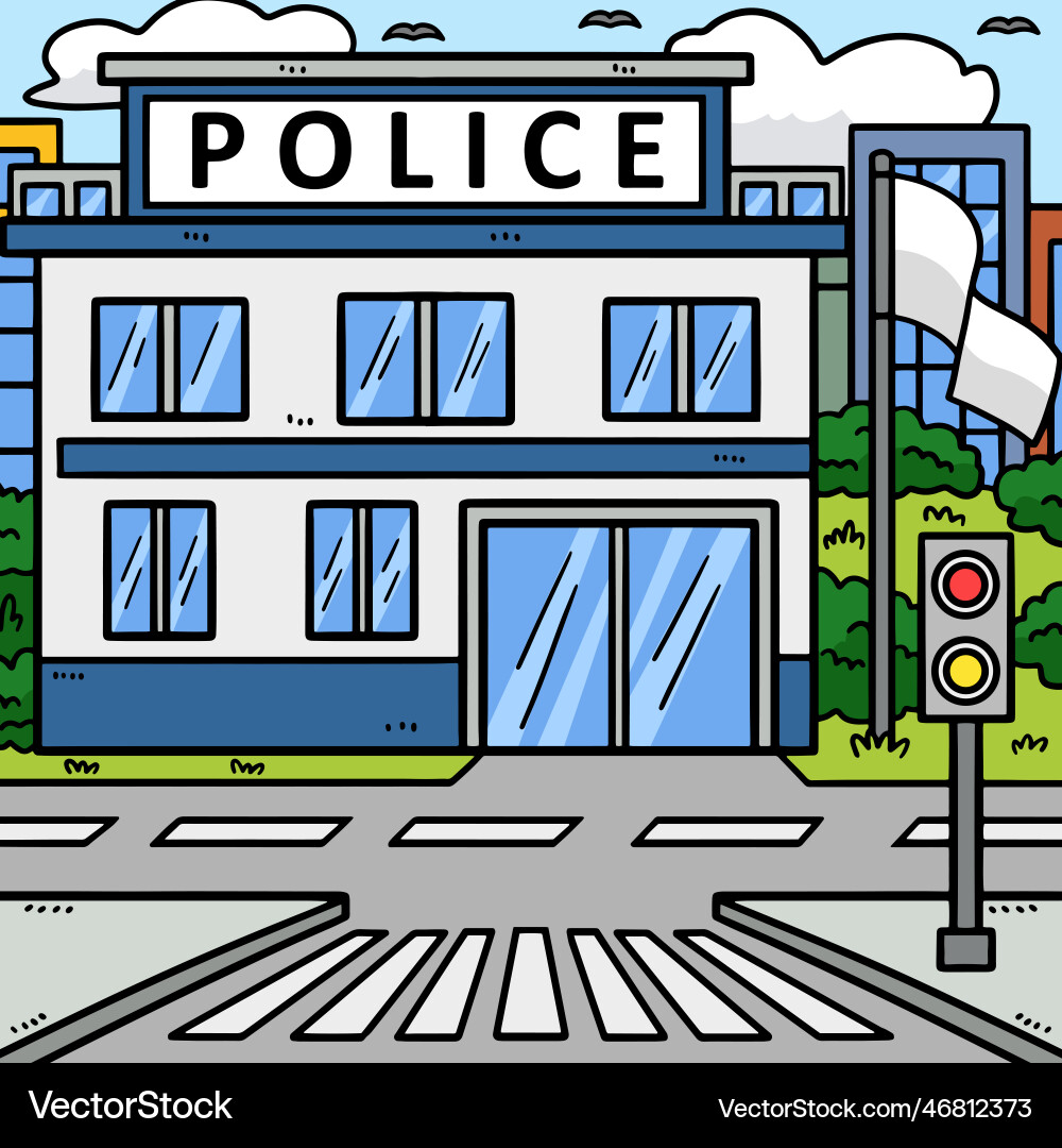 Police station colored cartoon Royalty Free Vector Image