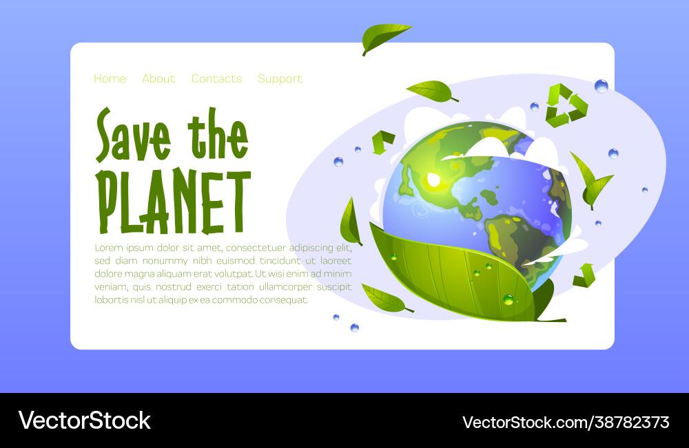 Save planet cartoon landing eco conservation Vector Image