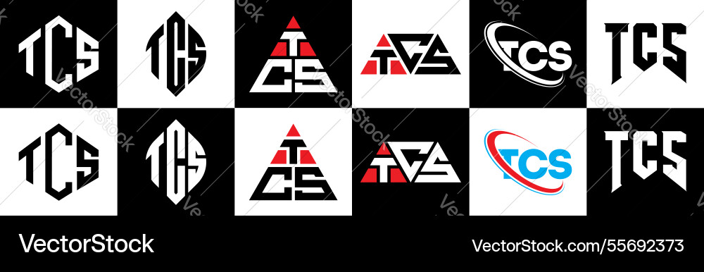 Tcs letter logo design in six style polygon Vector Image