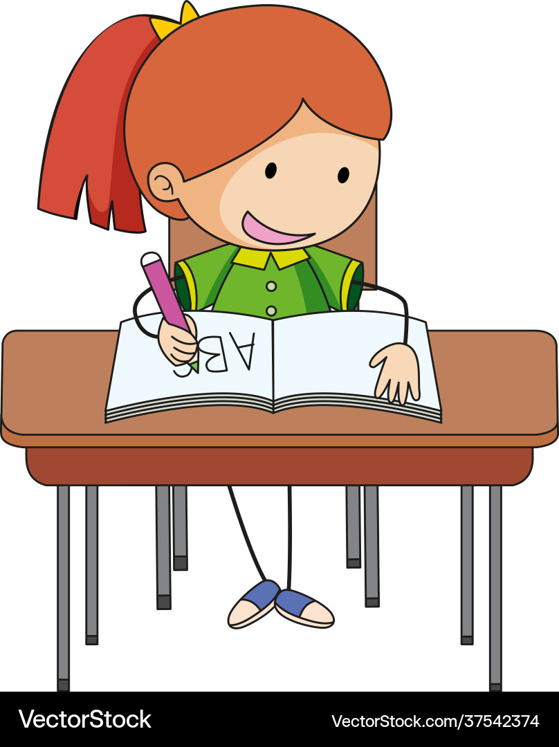 A girl doing homework doodle cartoon character Vector Image