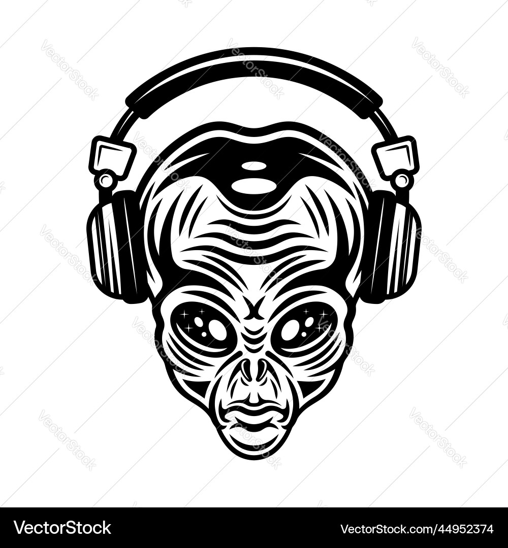 Alien head in headphones Royalty Free Vector Image