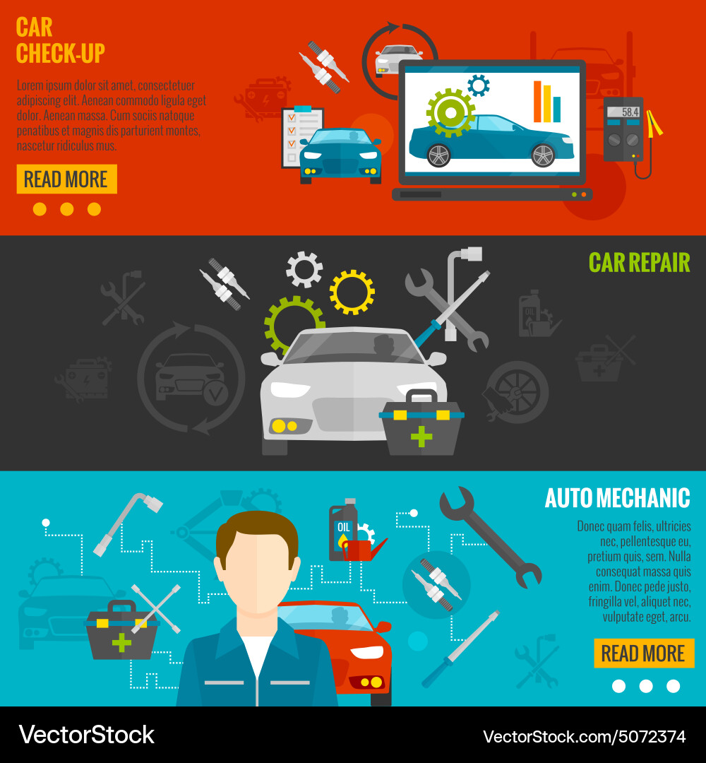 Auto mechanic banner set Royalty Free Vector Image