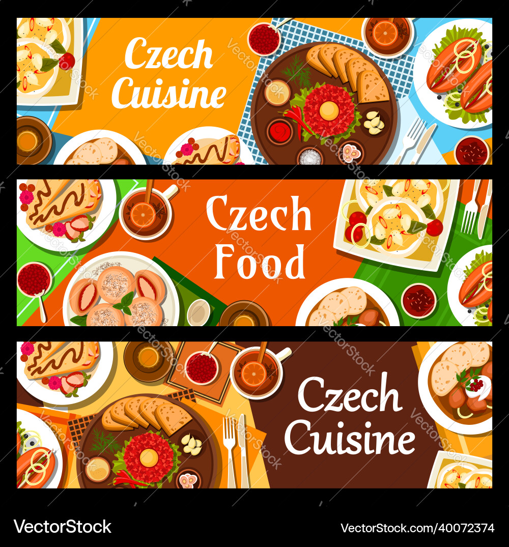 Czech cuisine restaurant meals menu banners Vector Image