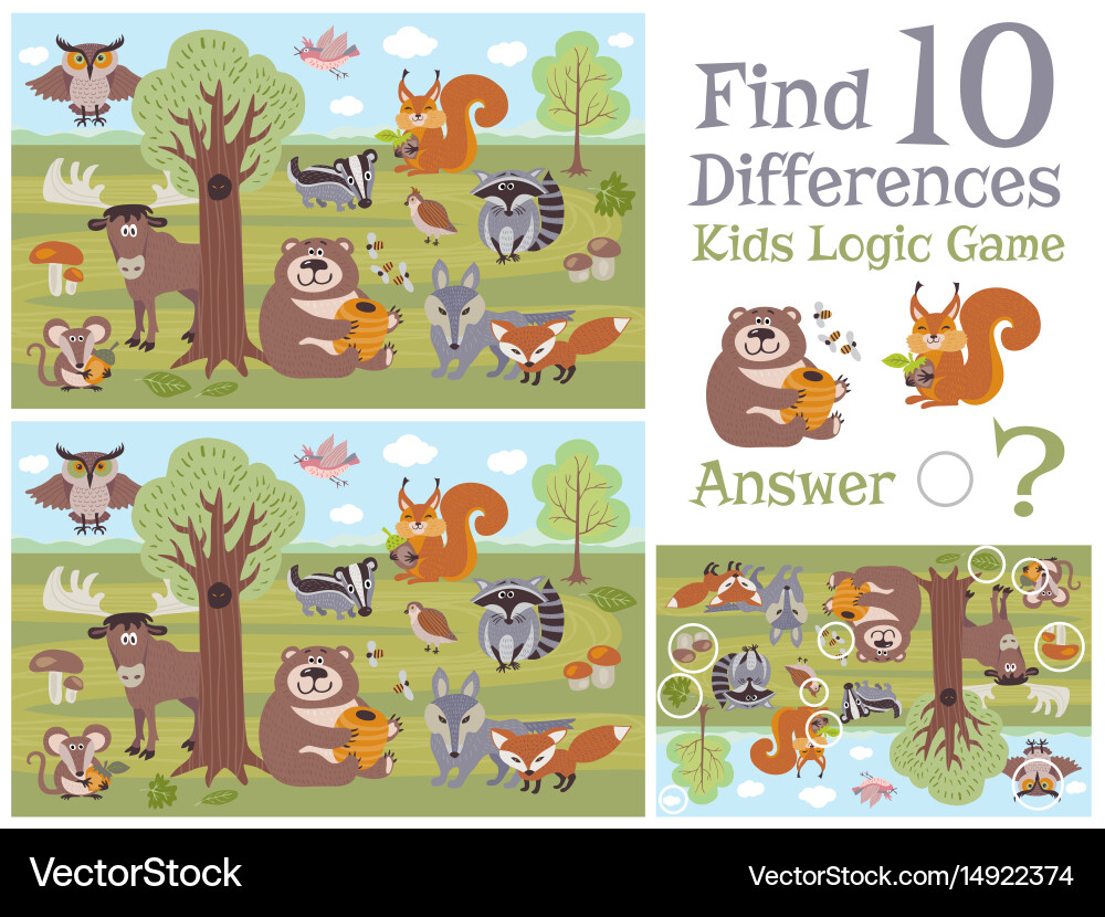Find differences educational kids game with forest