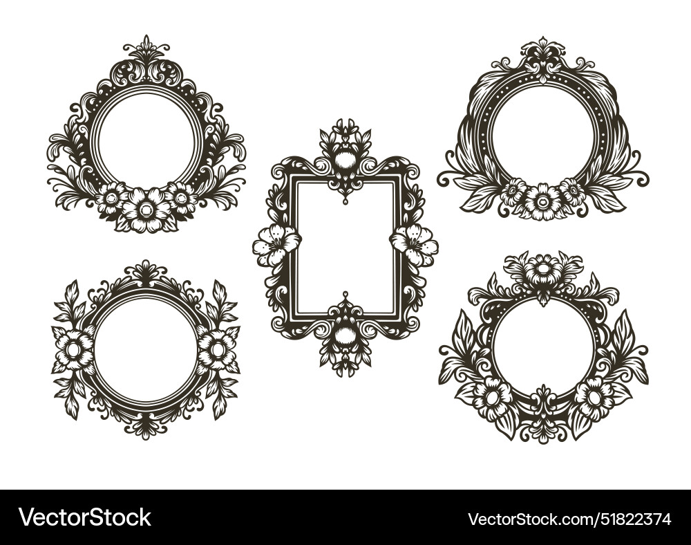 Floral ornate black frames set Royalty Free Vector Image