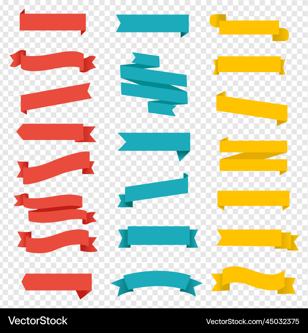 Color ribbons set with transparent background Vector Image