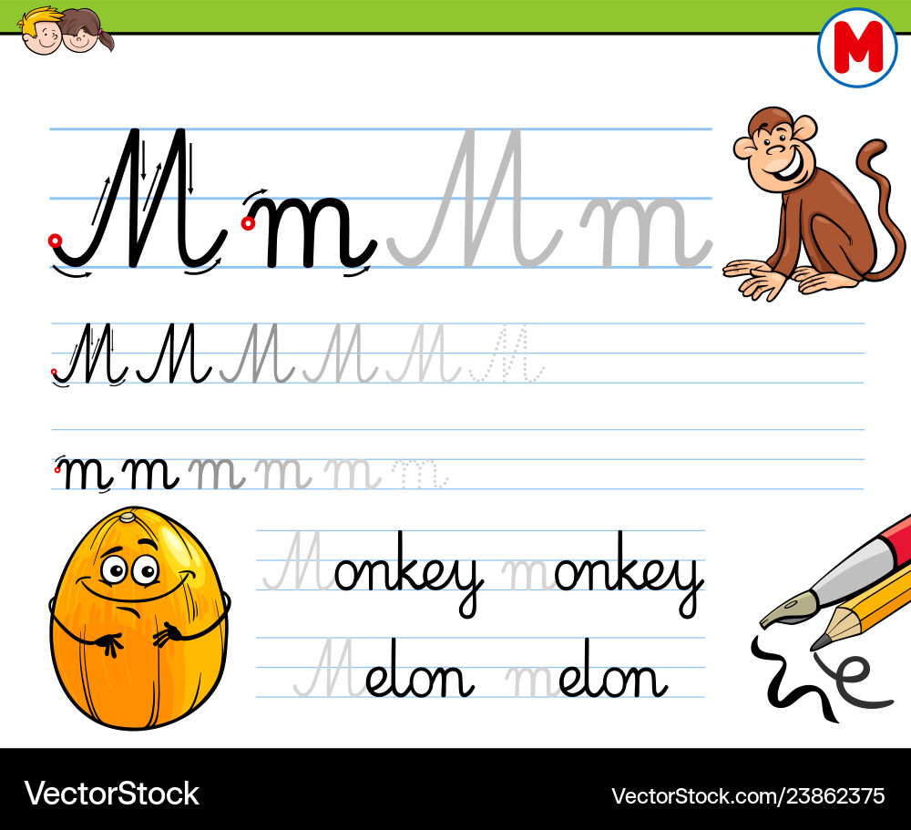 How to write letter m workbook for children Vector Image