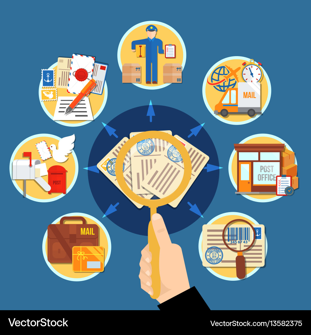 Mail service round composition Royalty Free Vector Image