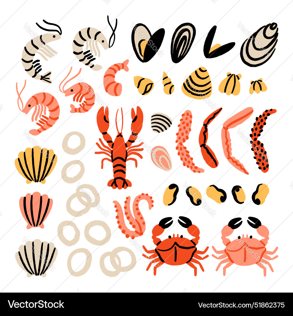 Seafood clip art collection Royalty Free Vector Image