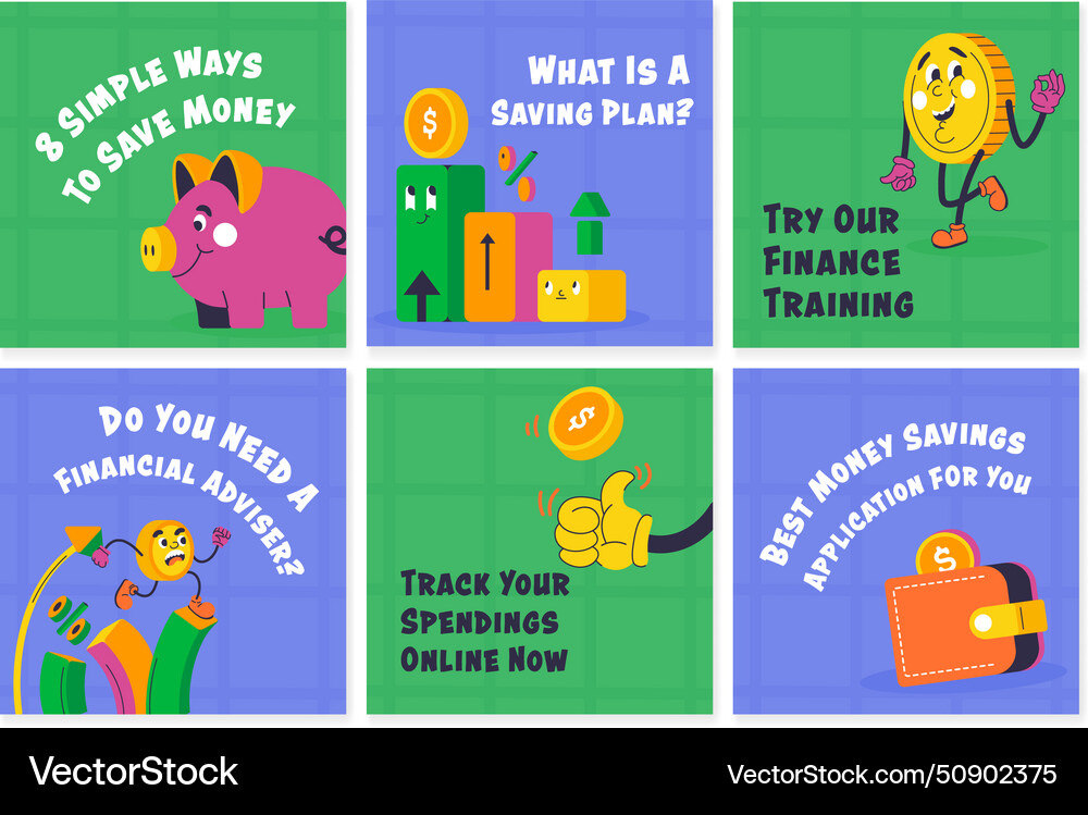 Social media post set for money saving service Vector Image