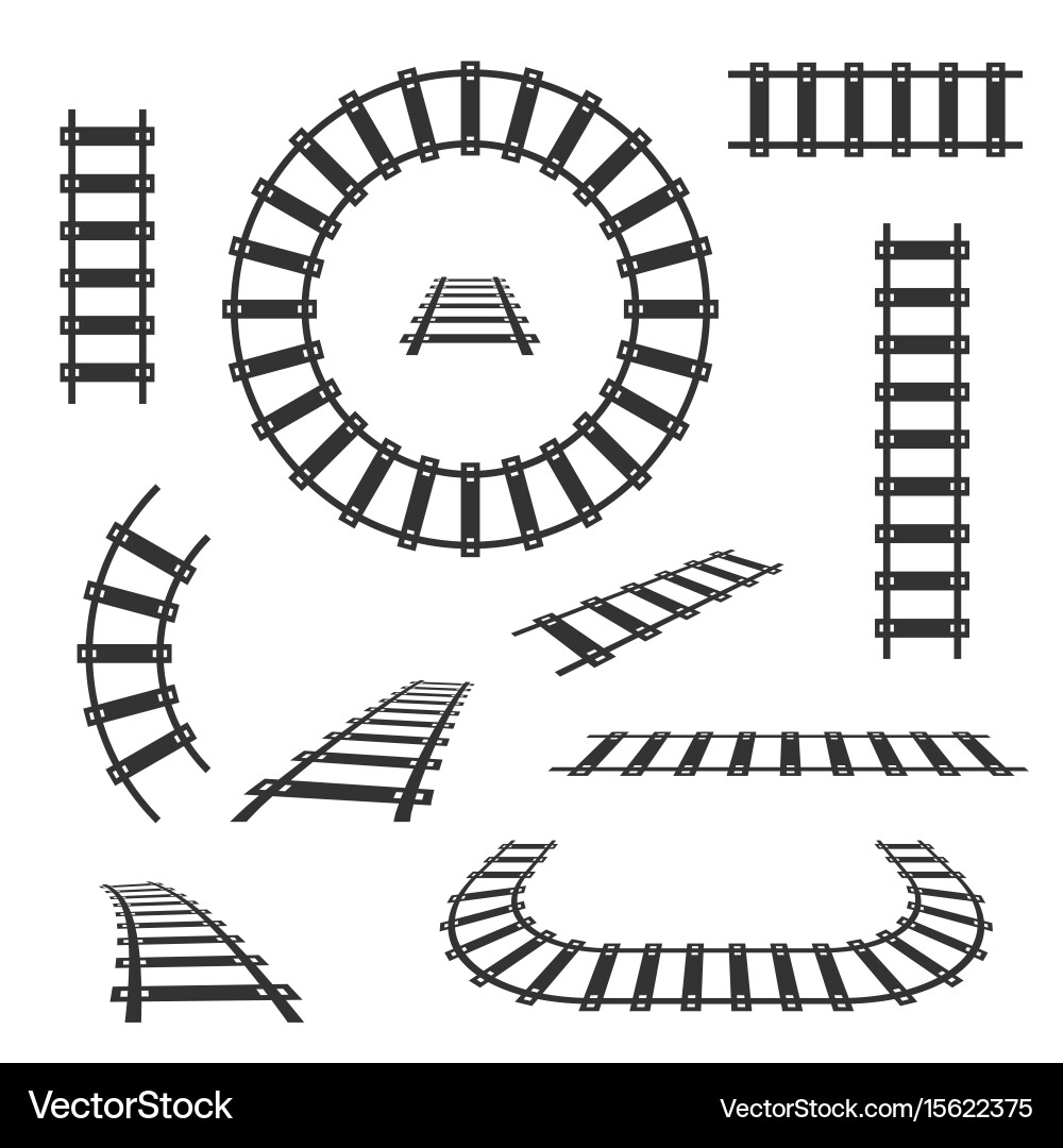 Straight and curved railroad tracks black Vector Image