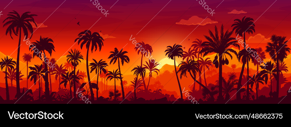 Tropical jungle sunset forest landscape silhouette