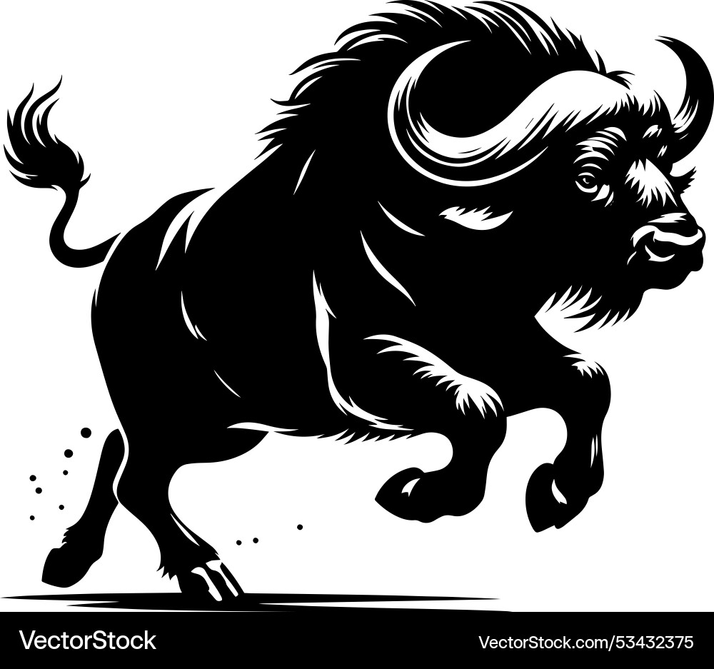Wild running buffalo silhouette isolated on a Vector Image