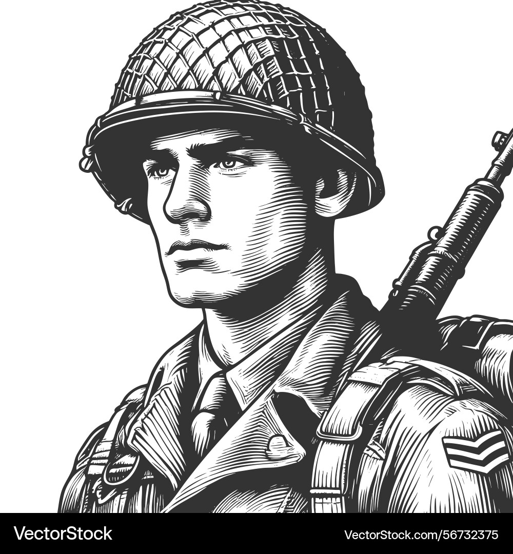 World war ii soldier engraving Royalty Free Vector Image