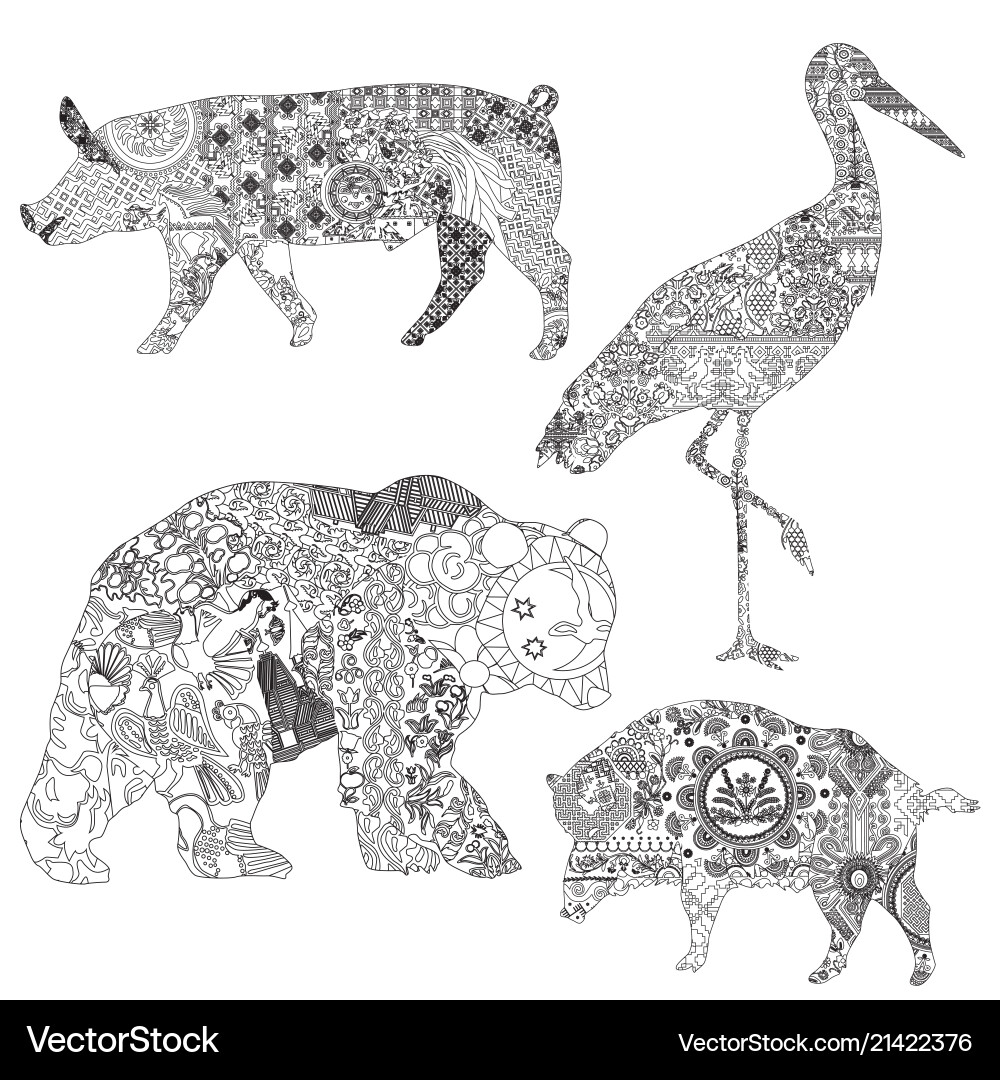 Animals in ethnic patterns Royalty Free Vector Image