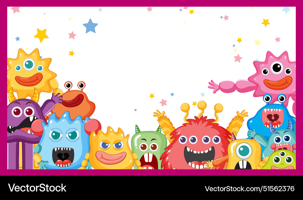 Cheerful monsters with stars in the background Vector Image