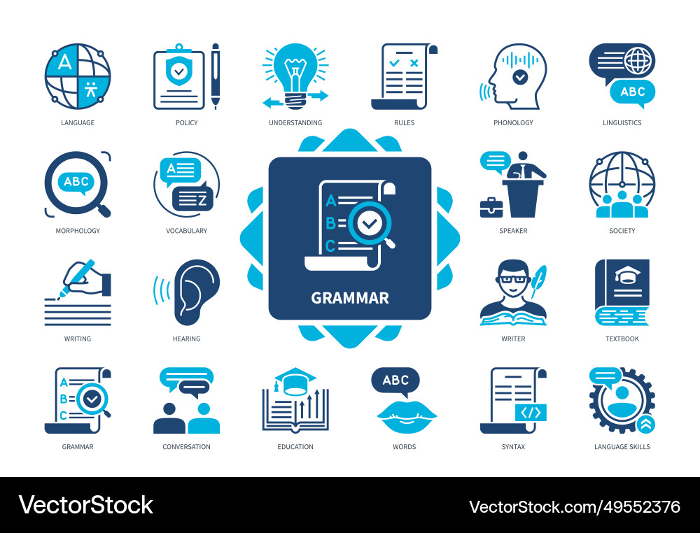Grammar solid icon set Royalty Free Vector Image