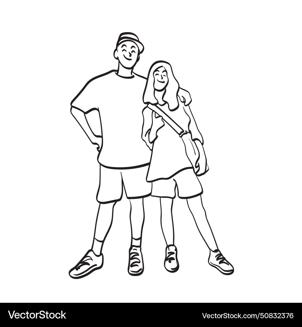 Lover couple embracing with hand over shoulder Vector Image