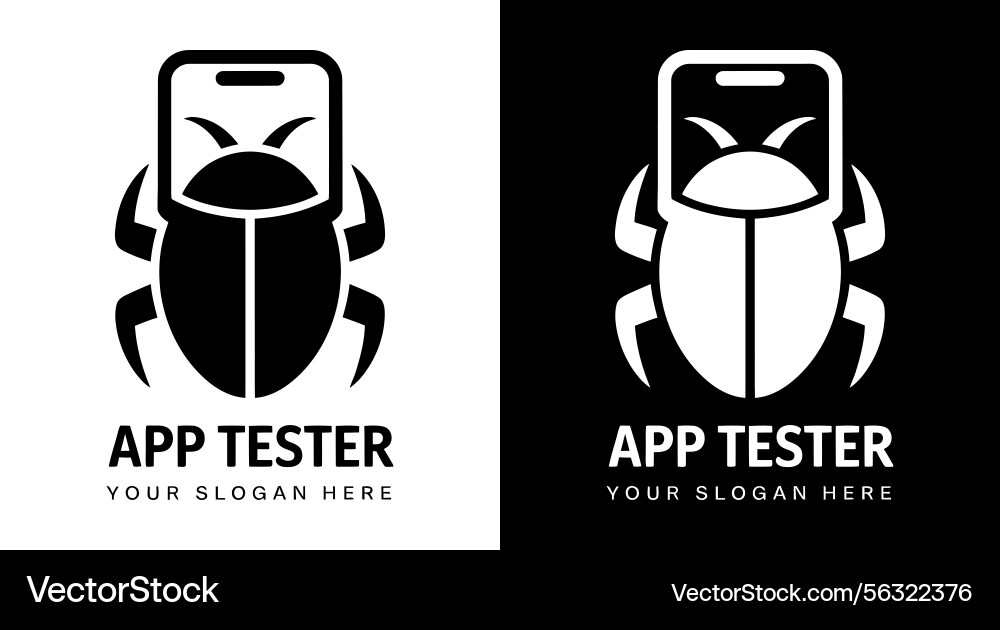 Mobile app tester logo bold black phone bug Vector Image