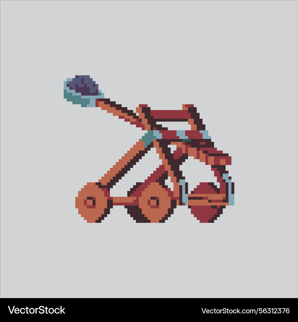 Pixel Kunst Holz alte Artillerie Krieg Katapult Vektorbild