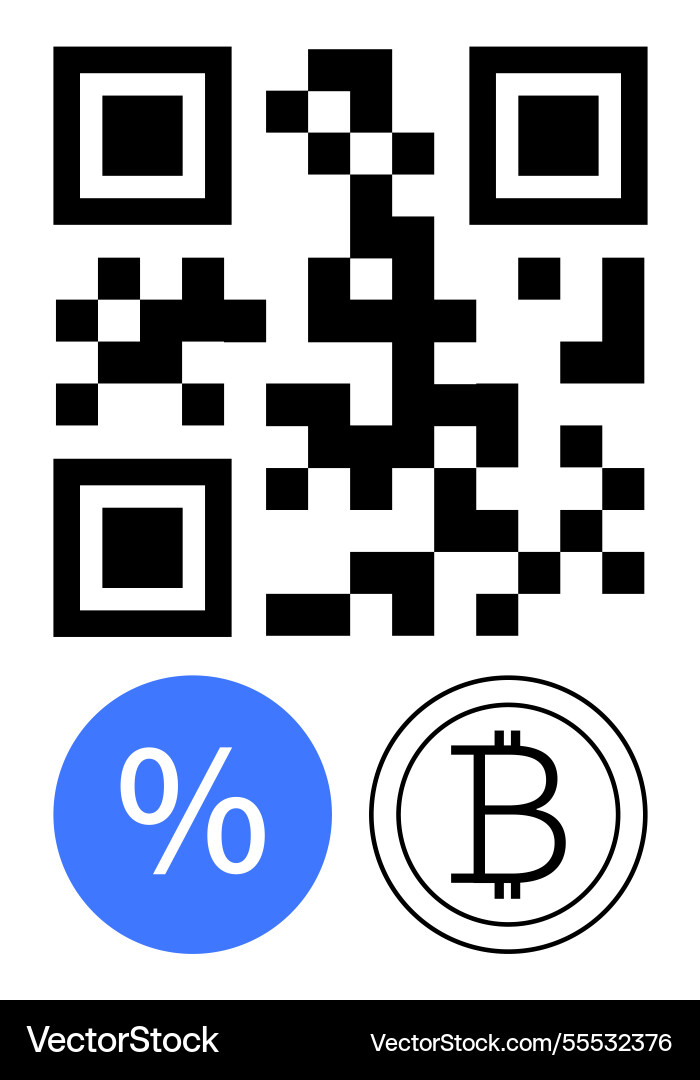 Qr-Code oben Kryptowährung Bitcoin Logo und blau Vektorbild