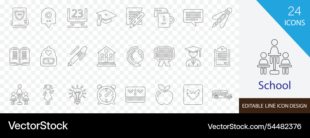 Schule Dünne Linie Icon-Set Lizenzfreies Vektorbild