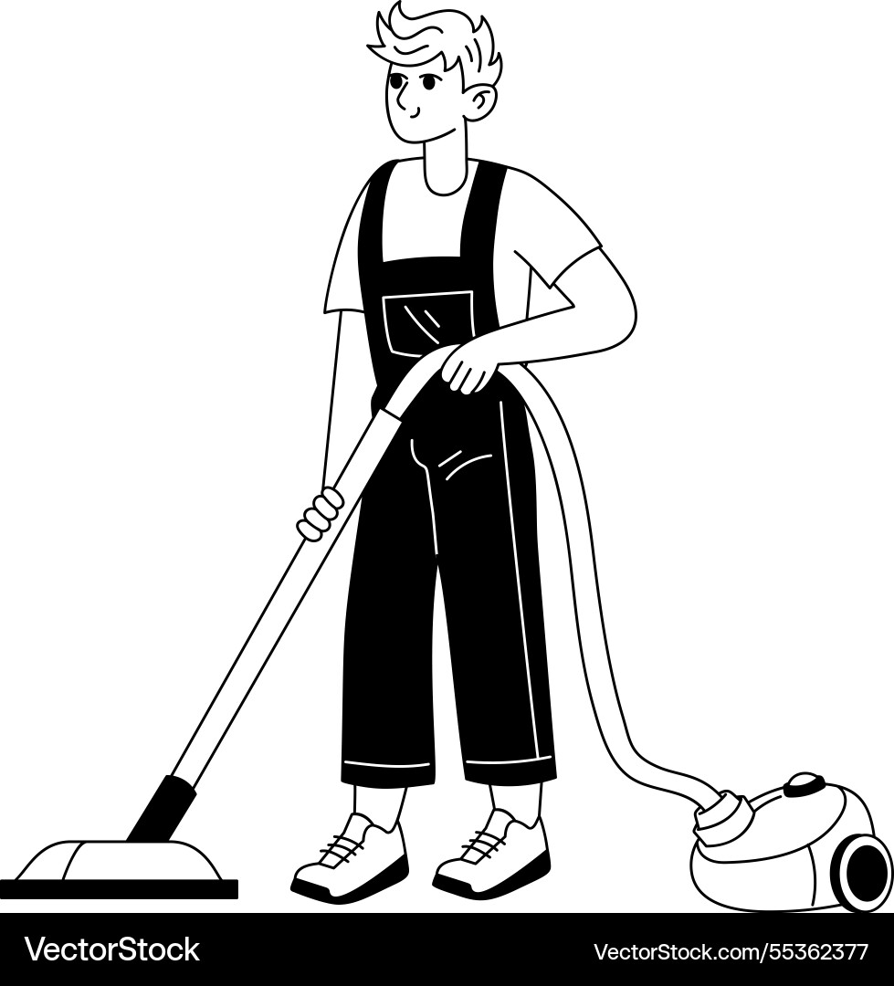 A glyph of a character doing home cle Royalty Free Vector