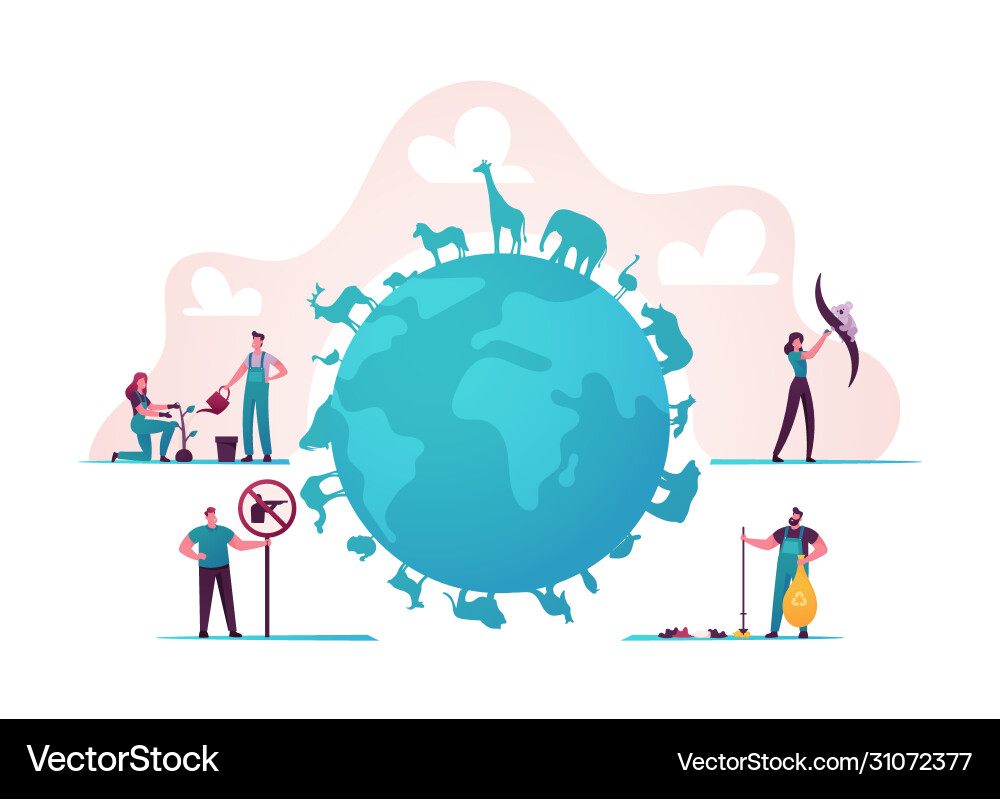 Biodiversity concept tiny characters care Vector Image