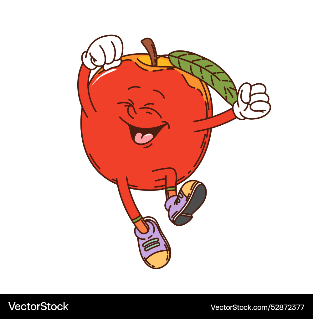 Cartoon groovy nectarine fruit character jumping Vector Image
