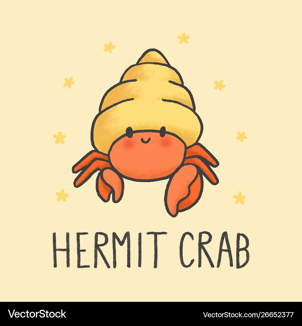 Cute hermit crab cartoon hand drawn style Vector Image