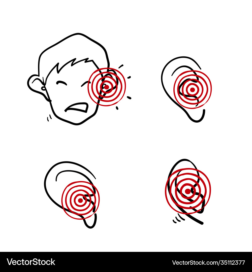 Hand drawn ear pain icon earache inflammation Vector Image