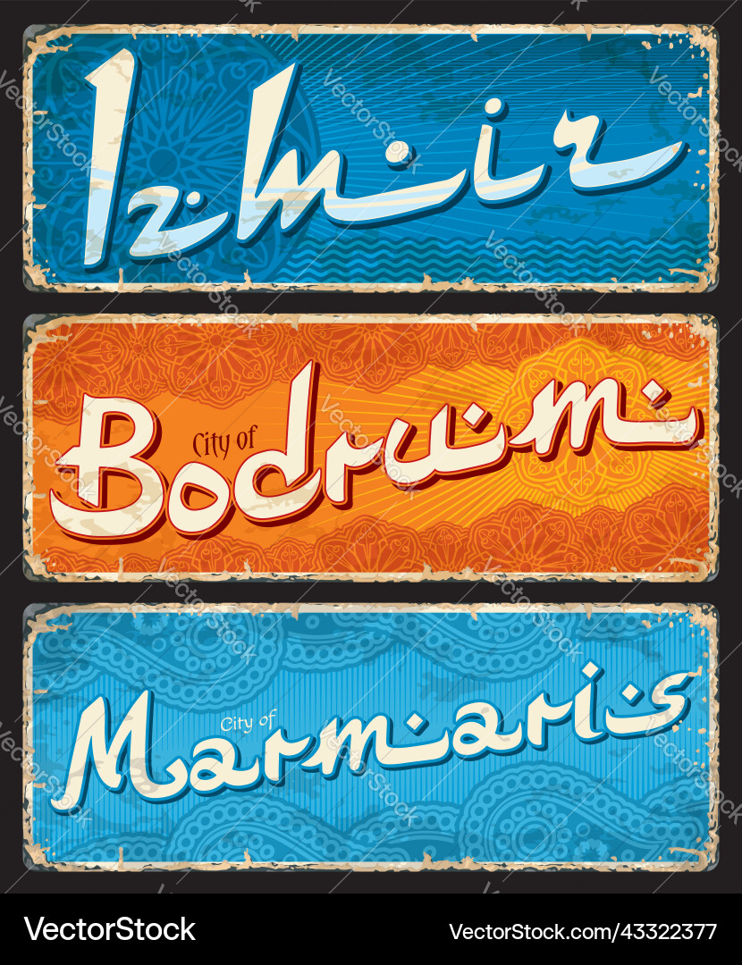 Izmir marmaris bodrum turkish cities plates Vector Image