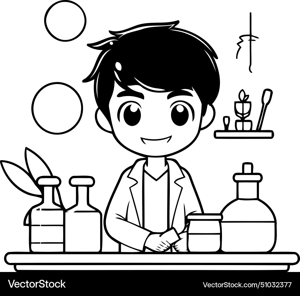 Scientist boy cartoon character in science lab Vector Image