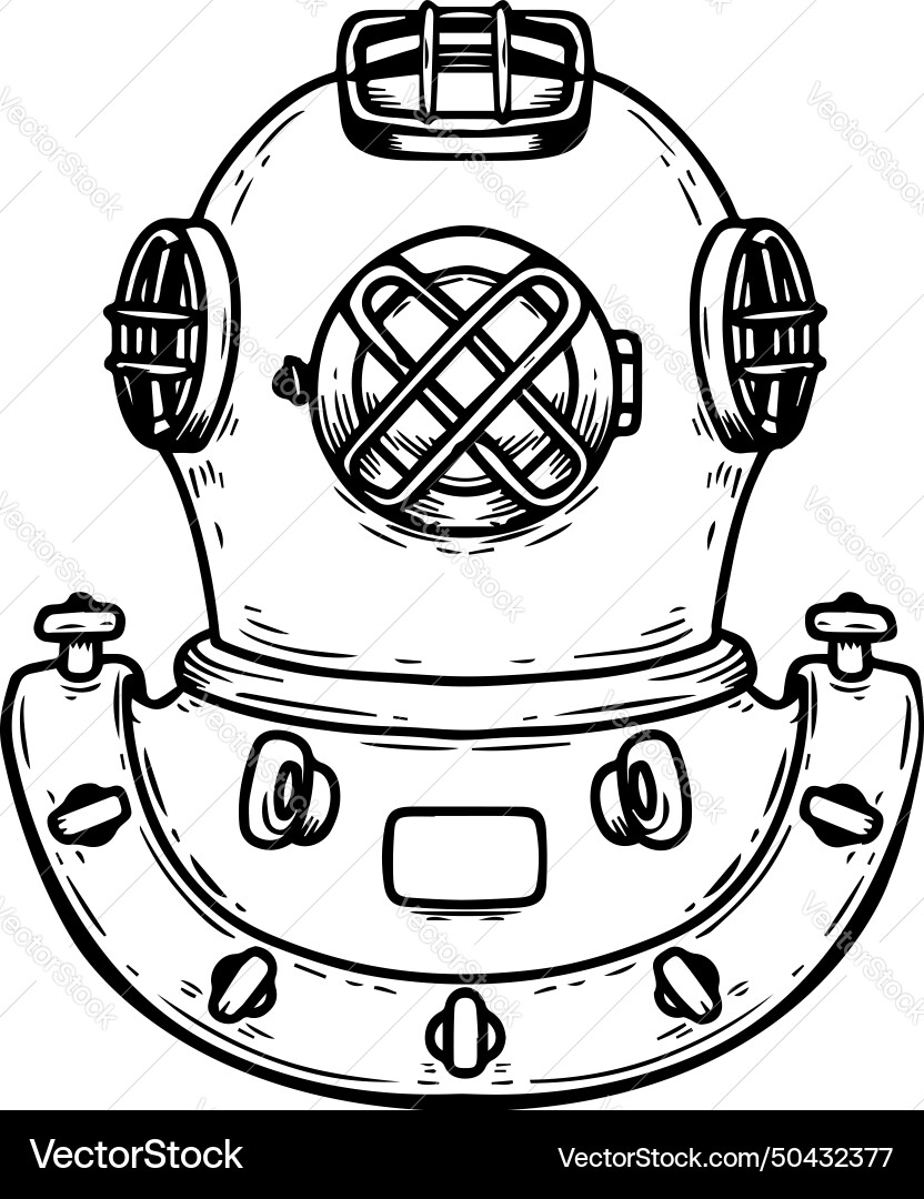 Vintage diver helmet deep design Royalty Free Vector Image