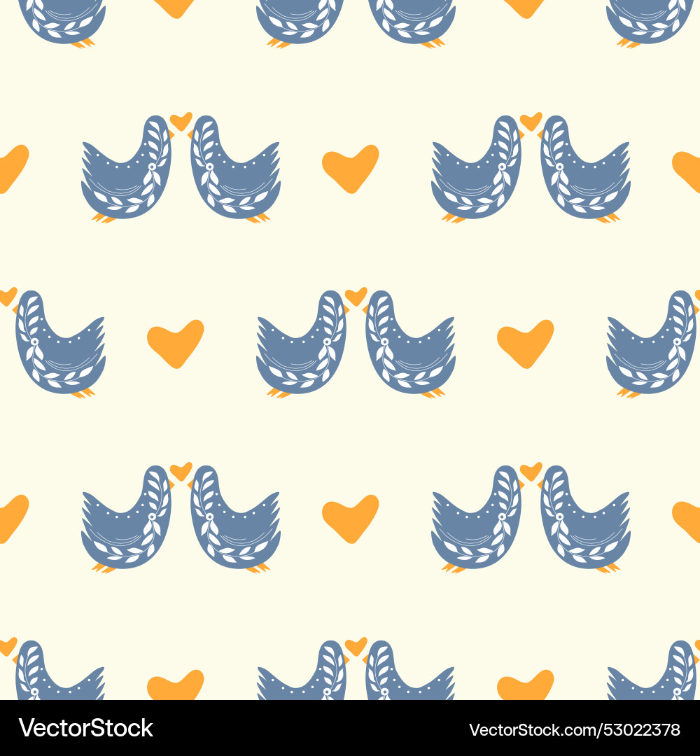 Folk ornamental bird and hearts seamless pattern Vector Image