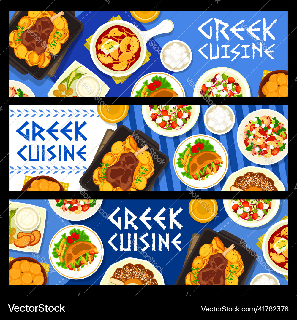 Greek cuisine meals banners Royalty Free Vector Image