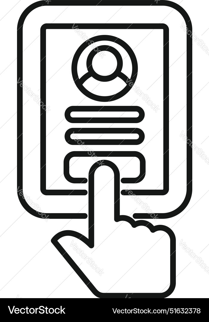 Hand selecting candidate profile on tablet Vector Image