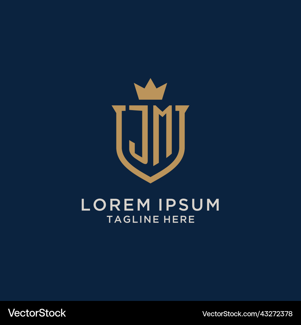 Jm initial shield crown logo Royalty Free Vector Image
