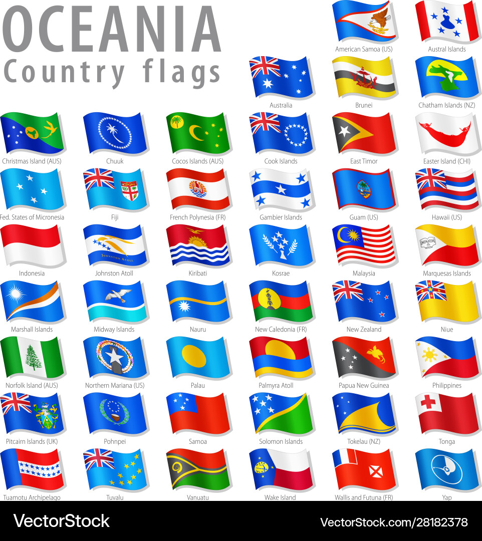 Oceanian national flag set Royalty Free Vector Image