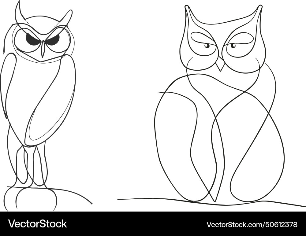 One continuous line drawing of cute owl bird Vector Image