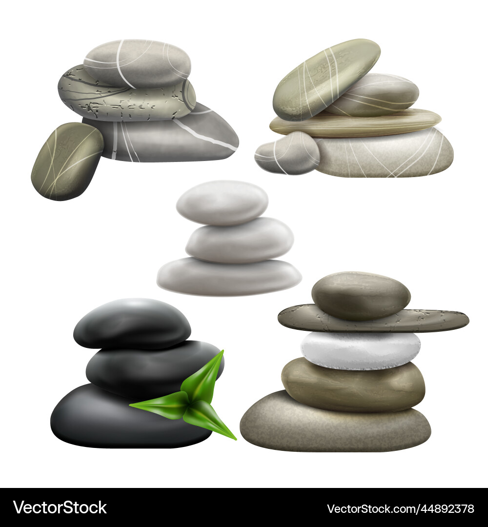 Spa stone zen pebble set realistic Royalty Free Vector Image