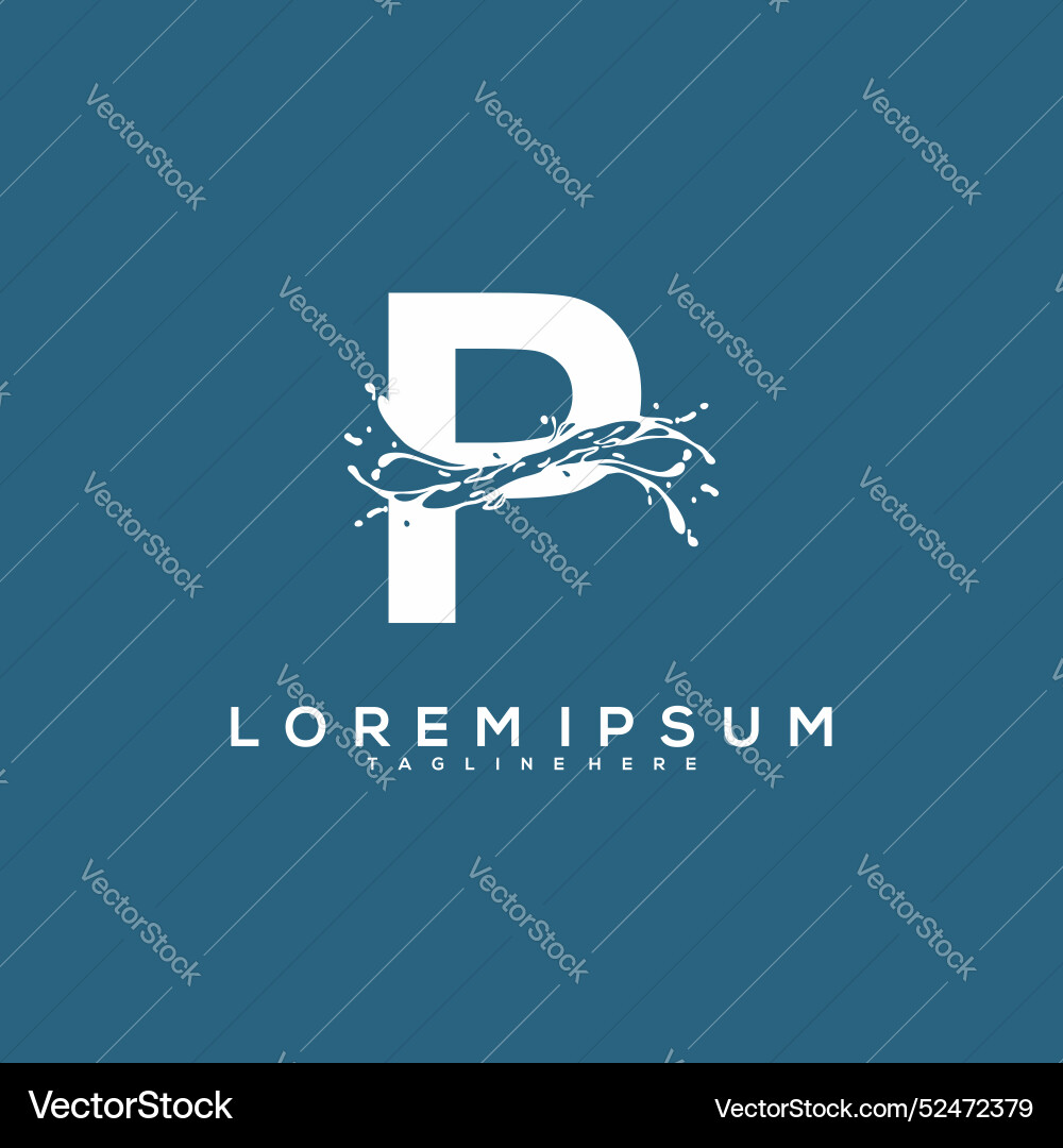 Abstract initial p logo design concept water Vector Image
