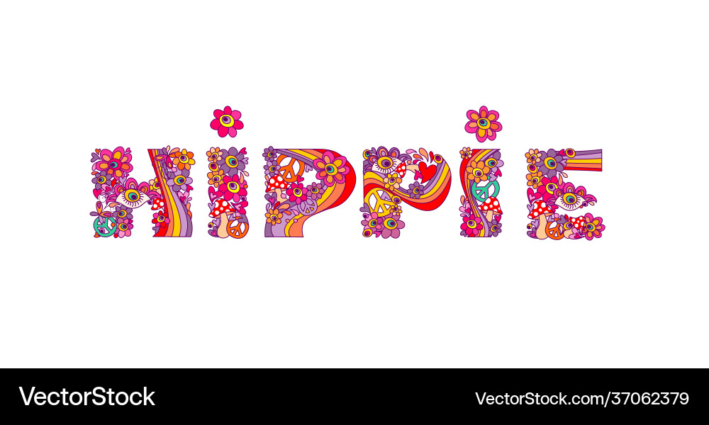Psychedelic hippie lettering with colorful Vector Image