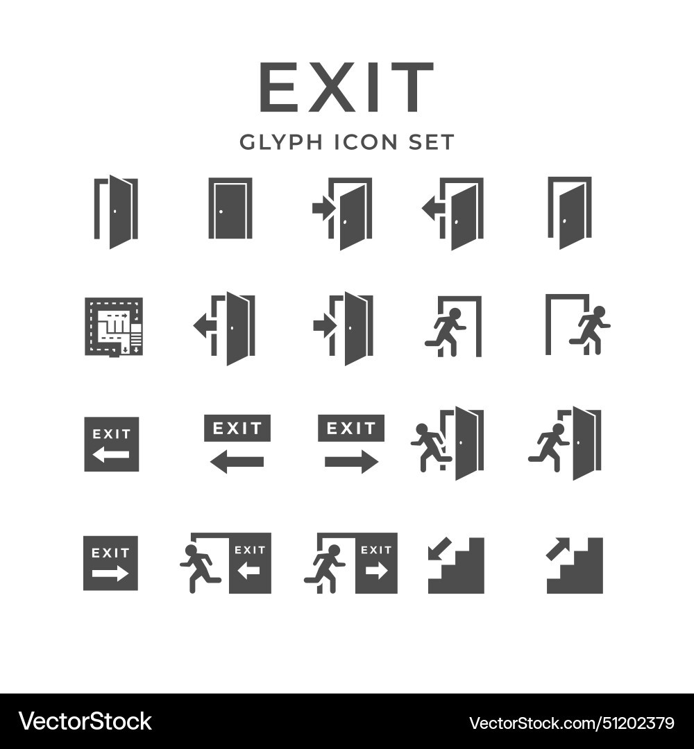 Set glyph icons of exit Royalty Free Vector Image